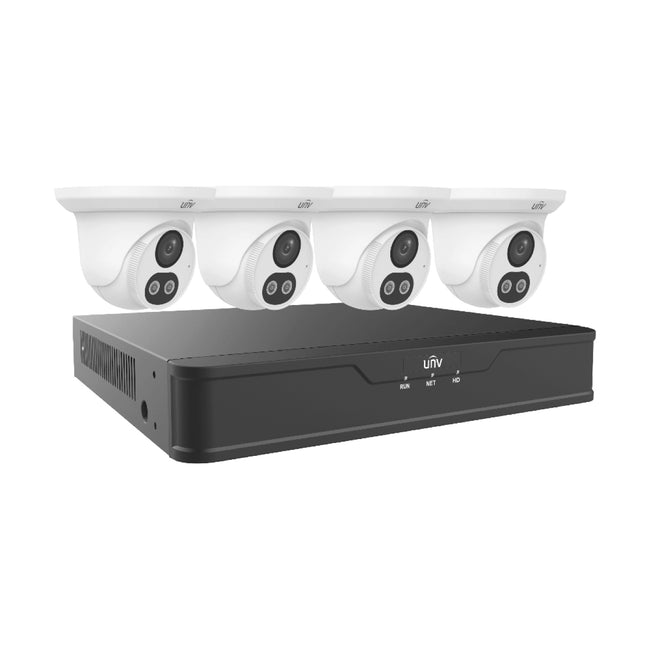 UNV 4 x 4MP 24/7 Color Turret IP Security Camera + 4-Channel 4K NVR Po