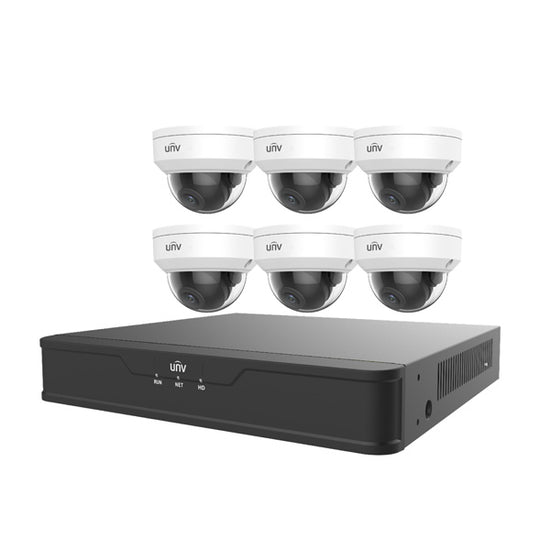 UNV 6 x 4MP Vandal Dome IP Camera + 8-Channel 4K NVR + 2TB HDD Complete Video Surveillance Kit ...